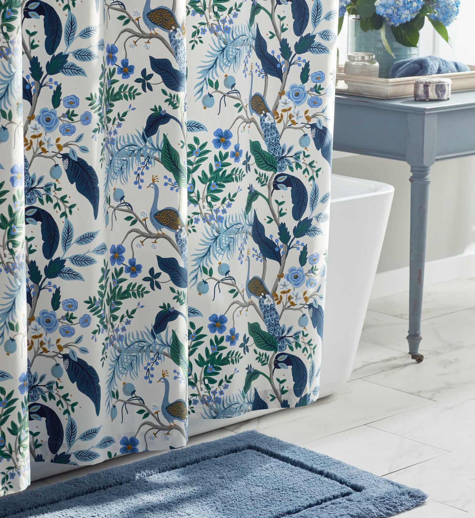 Peacock Ivory Sateen Shower Curtain | Rifle Paper Co.