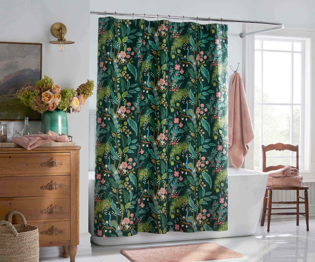 Sateen Shower Curtain - Peacock Emerald – Rifle Paper Co