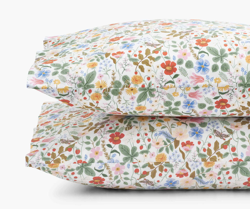 Percale Pillowcases - Strawberry Fields White – Rifle Paper Co