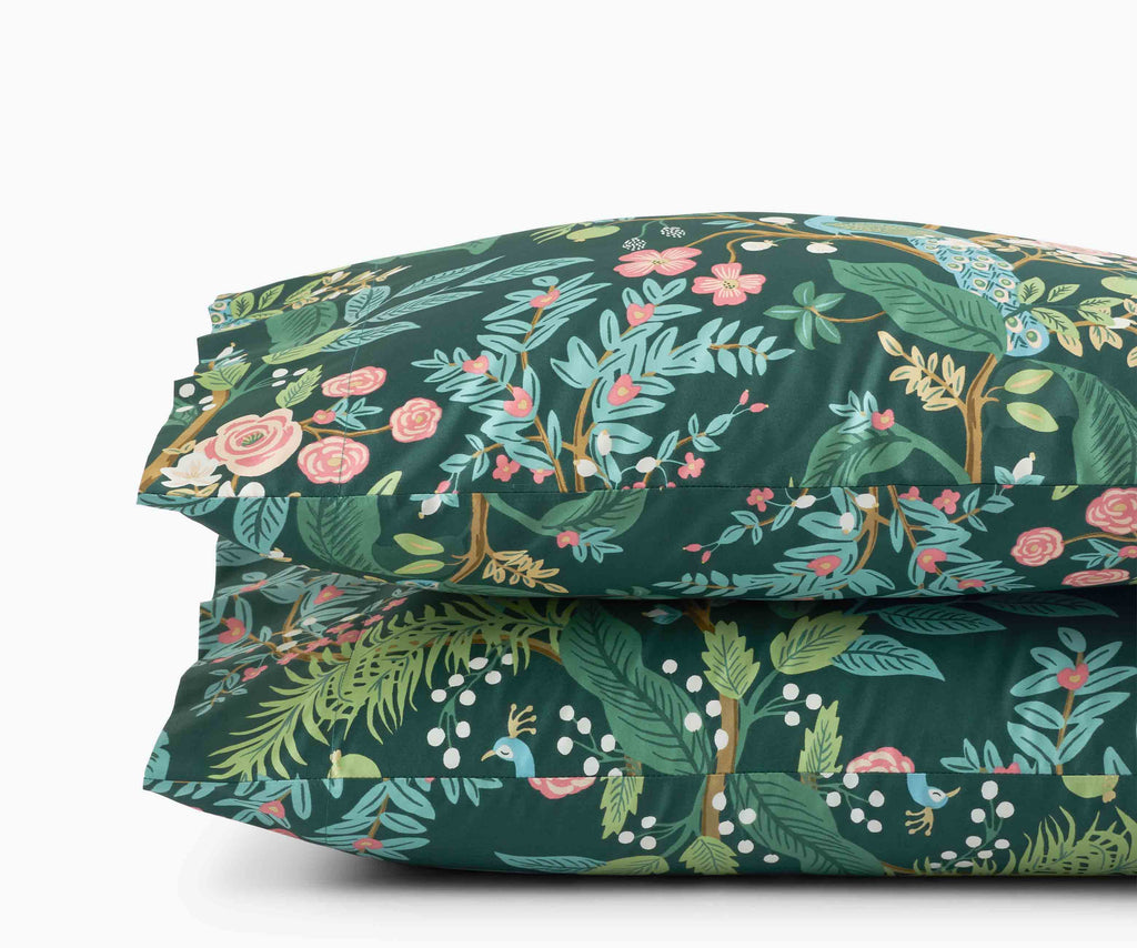 Peacock Emerald Sateen Pillowcases | Rifle Paper Co.