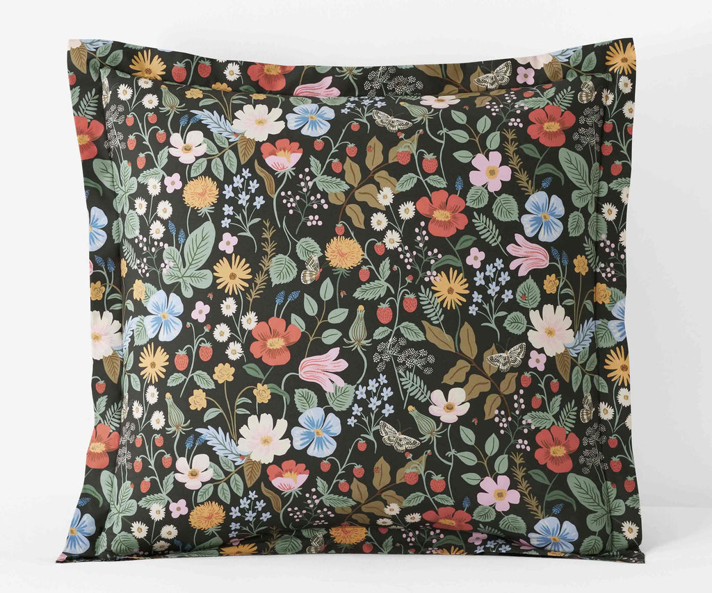 Percale Sham - Strawberry Fields Black – Rifle Paper Co