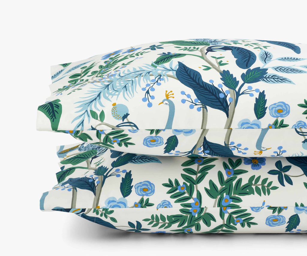 Peacock Ivory Sateen Pillowcases | Rifle Paper Co.
