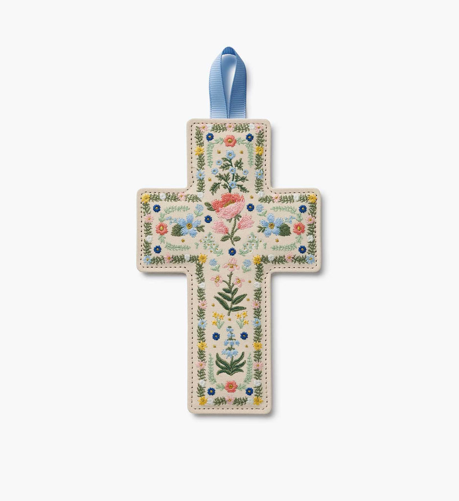 Embroidered Rosette Cross Wall Hanging | Rifle Paper Co.