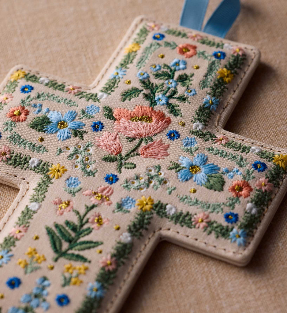 Embroidered Rosette Cross Wall Hanging | Rifle Paper Co.