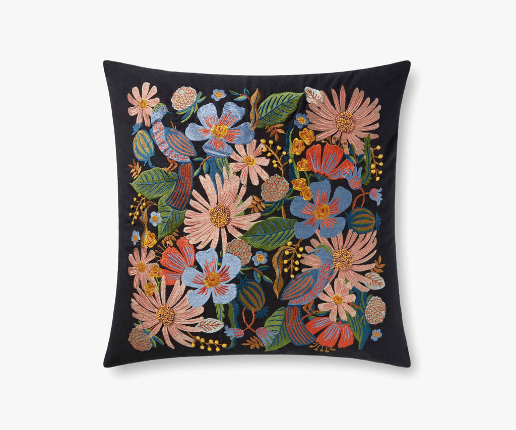 Dovecote Embroidered Pillow - Black – Rifle Paper Co