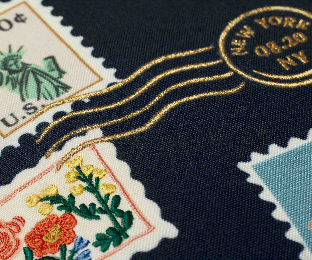 Postage Stamps Embroidered Pillow - Navy – Rifle Paper Co