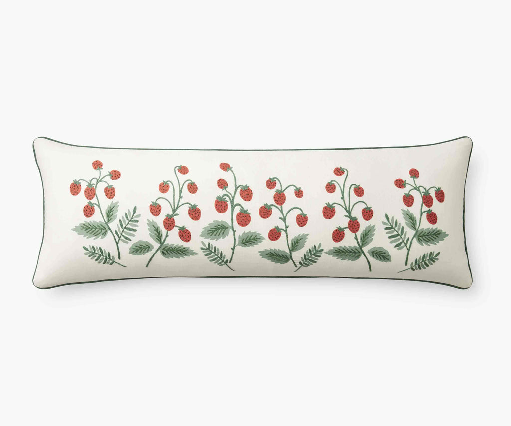 Strawberries Embroidered Lumbar Pillow | Rifle Paper Co.