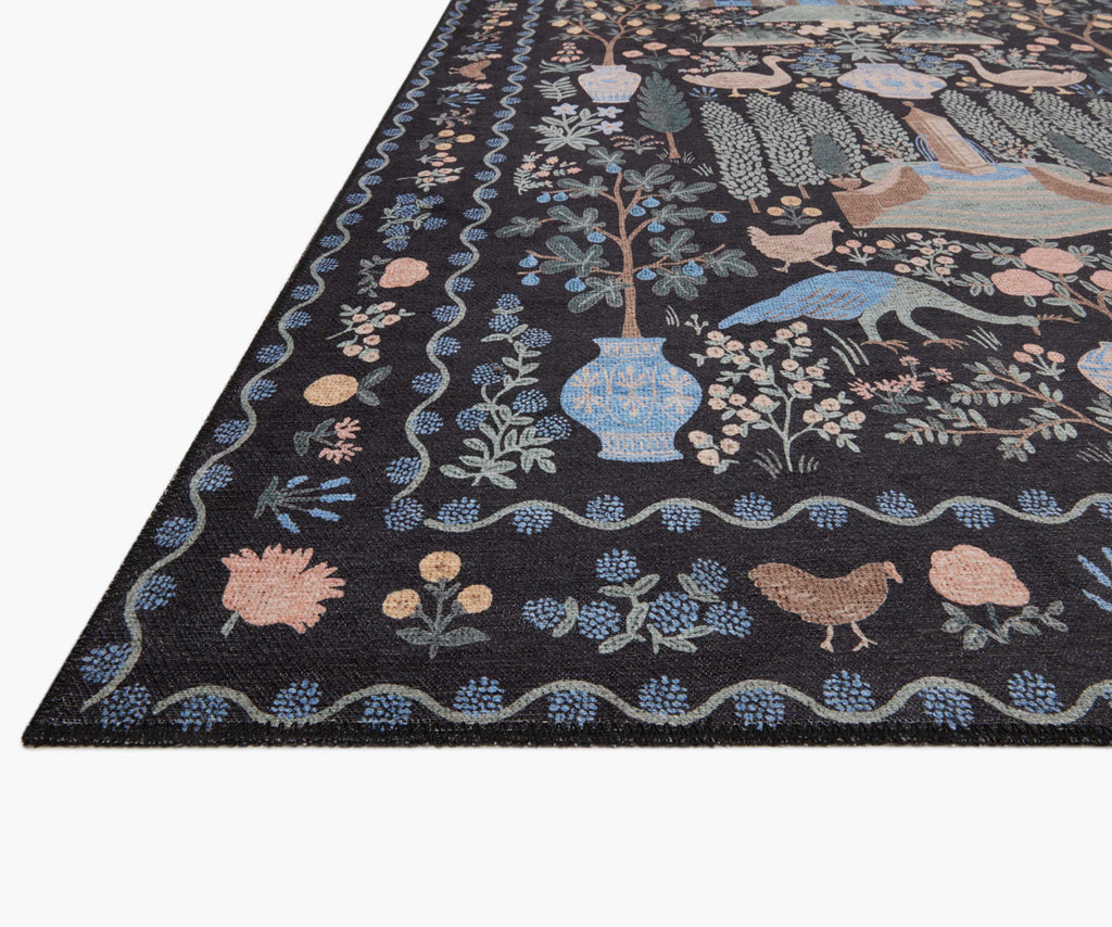 Menagerie Camont Black Printed Rug | Rifle Paper Co.